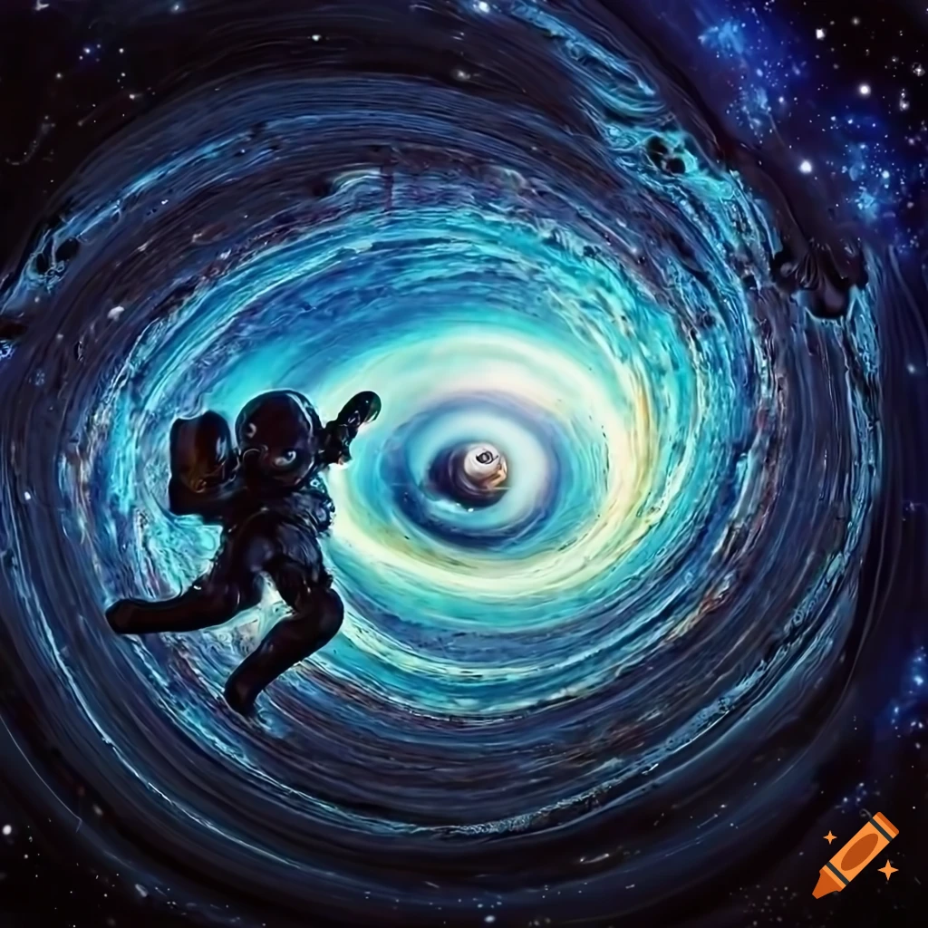 Realistic artwork of an astronaut in a cosmic vortex on Craiyon