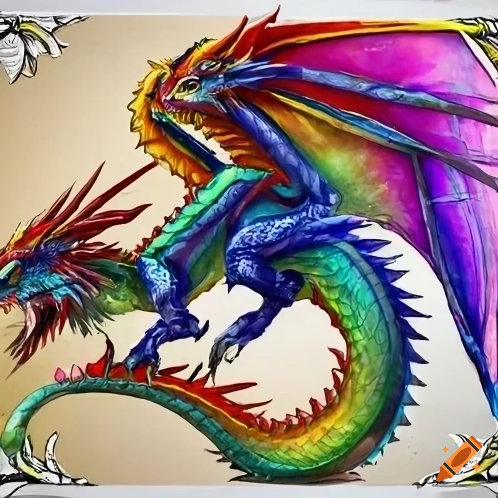 Concept art of a multicoloured dragon on Craiyon