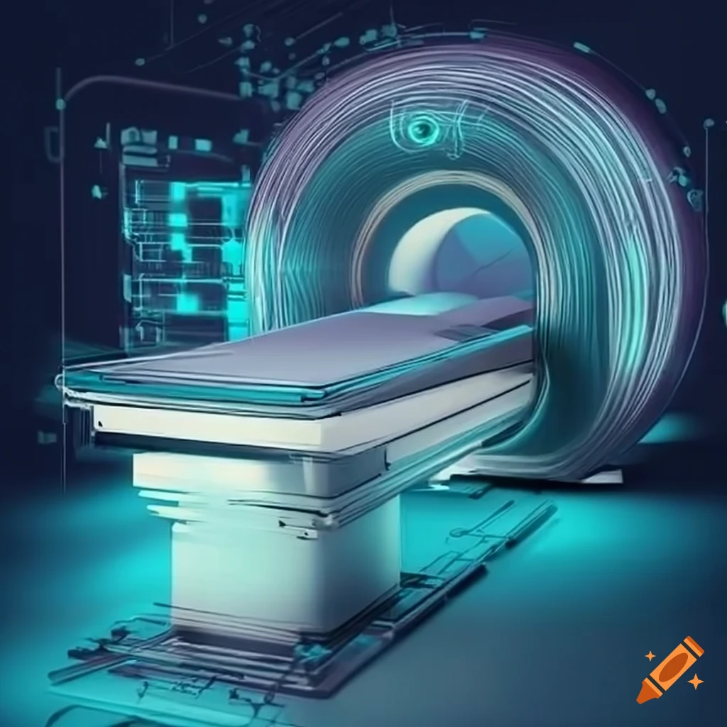 Wireframe illustration of a mri machine with financial data on Craiyon
