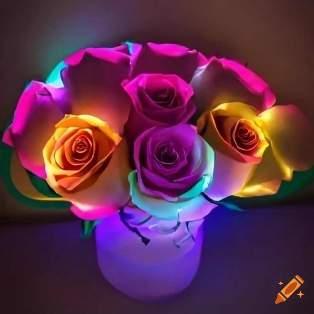 Neon glowing bouquet of roses on Craiyon