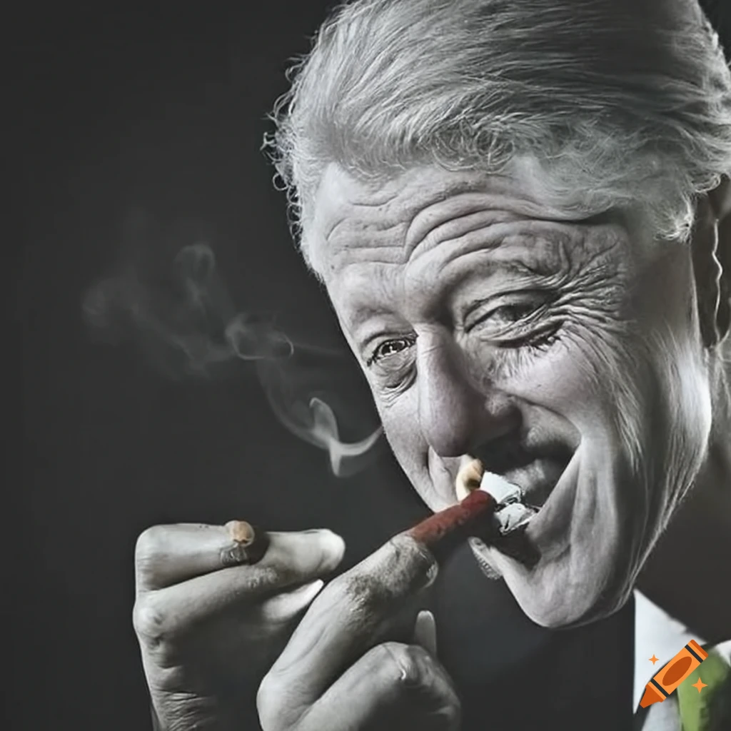Bill clinton smiling while smoking a cigar