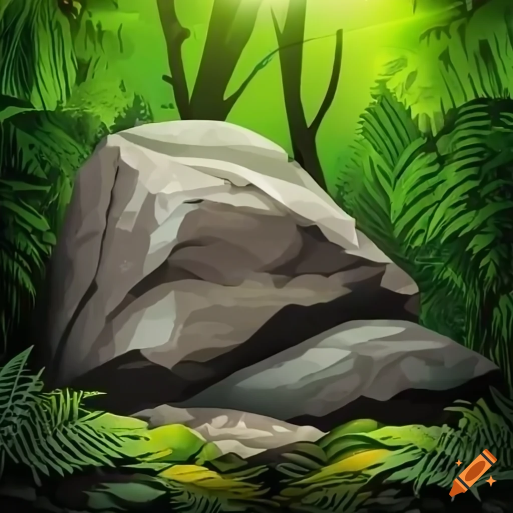 Shiny gray rock in a sunny jungle
