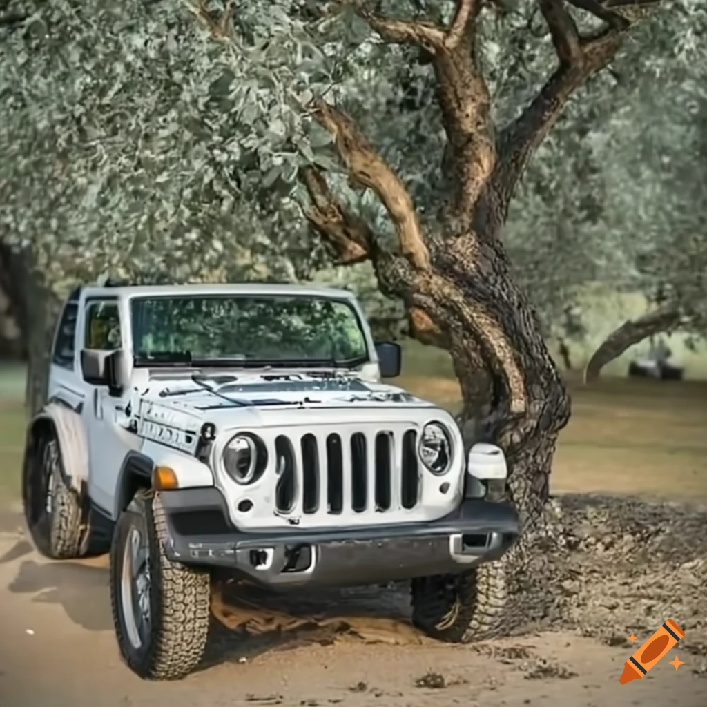 Jeep wrangler jl parked under an olive tree
