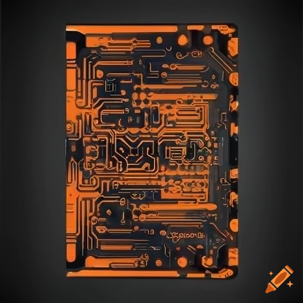 Repeating pattern of black and orange circuit boards