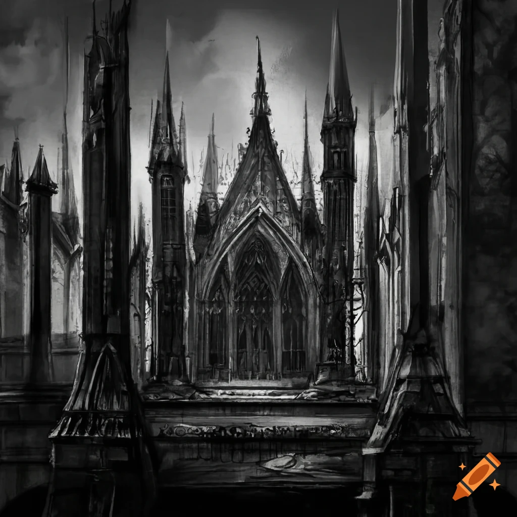 Gothic architecture in a perspective landscape