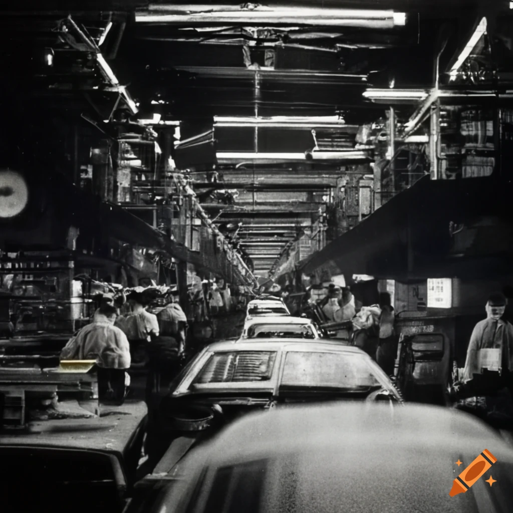 Japanese car factory workers in the 1980s