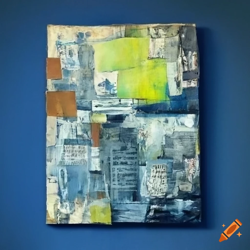 Abstract mixed media artwork with newspaper and oil painting on Craiyon