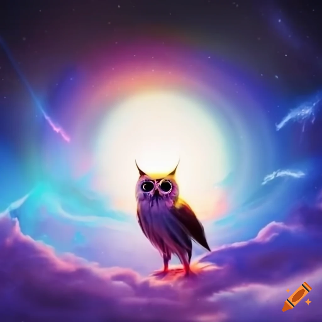 Abstract image of an owl-shaped comet in the night sky on Craiyon