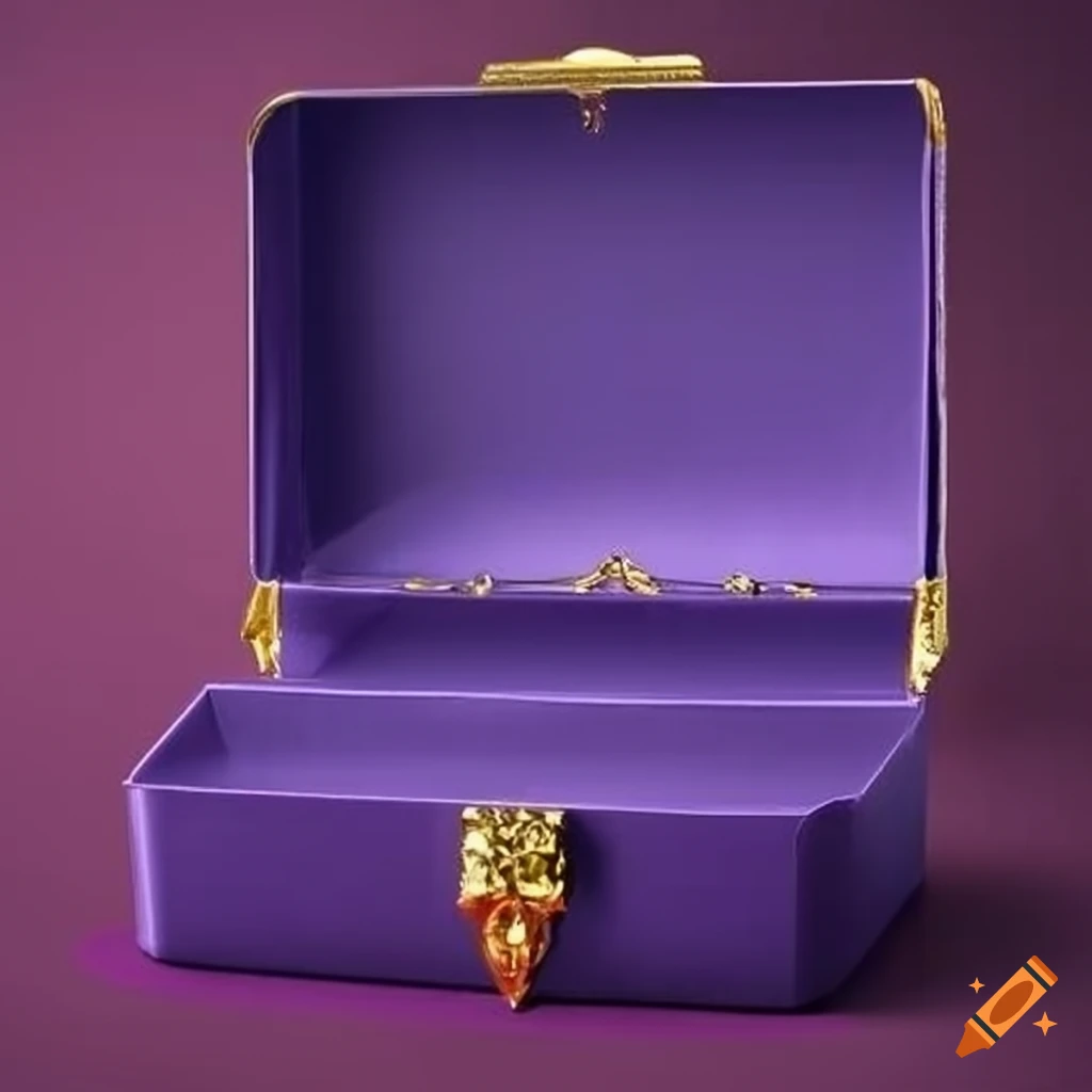 Purple and gold clamshell chest packaging
