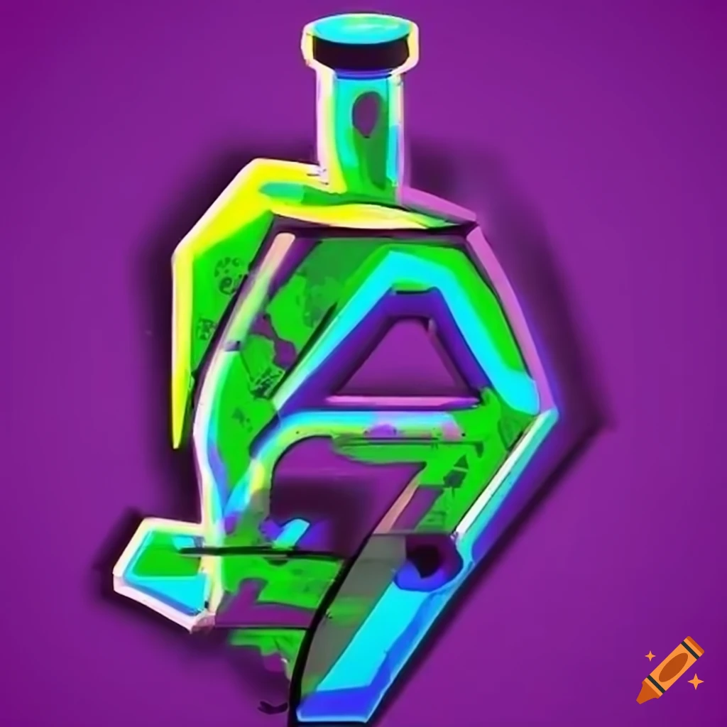 Graffiti-style logo with dynamic fonts in purple and green on Craiyon