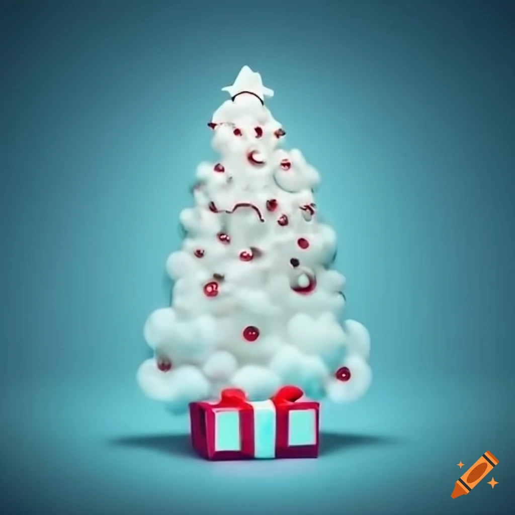 Christmas tree with cloud-shaped gift