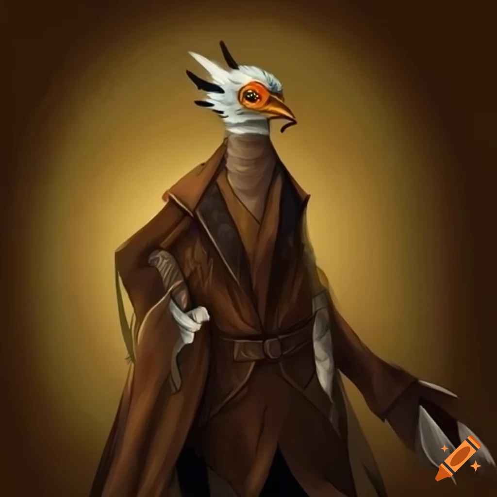 Anthropomorphic secretary bird in dnd style