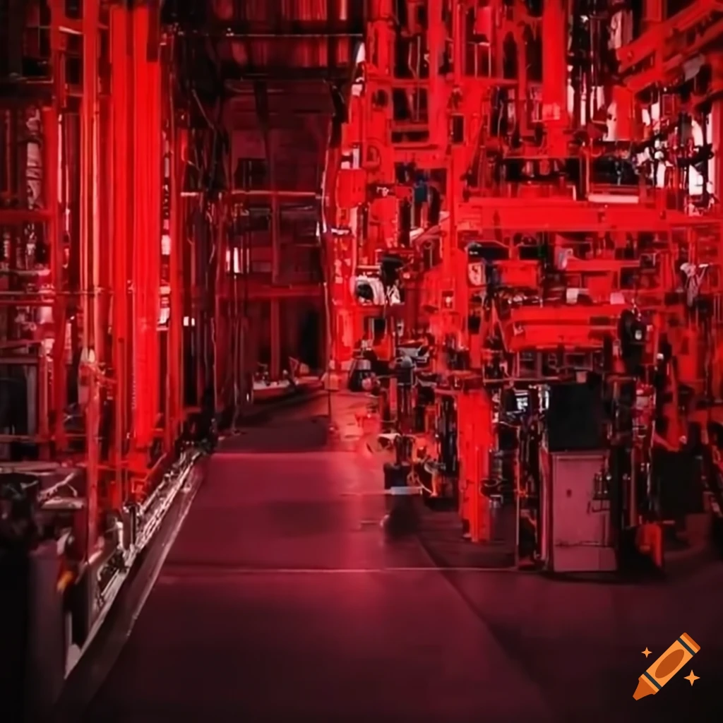 Sustainable manufacturing plant with red overlay