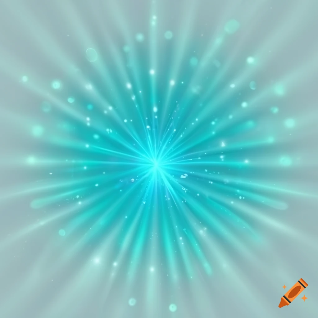 Sparkling turquoise light rays on white background