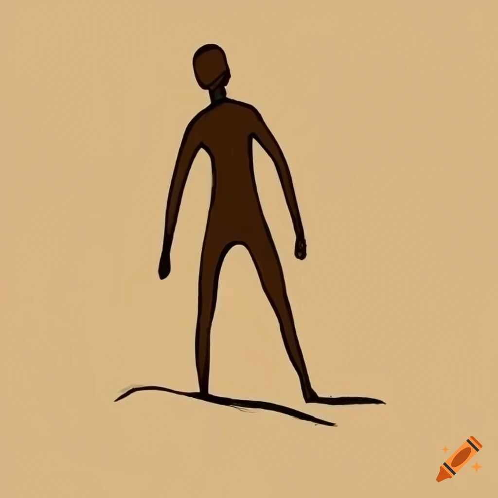 Artistic depiction of a man standing on brown sand