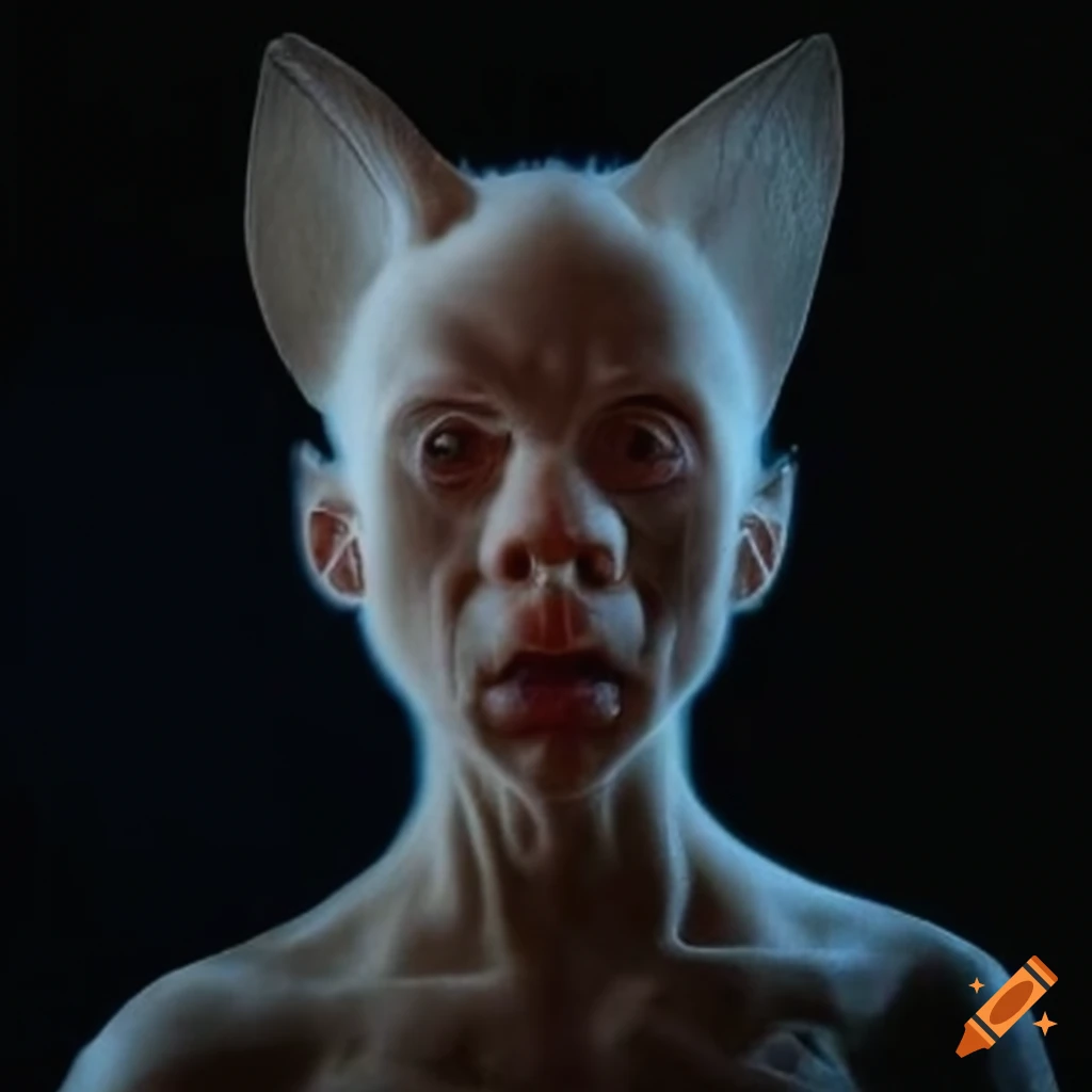 Grotesque white bat-like creature