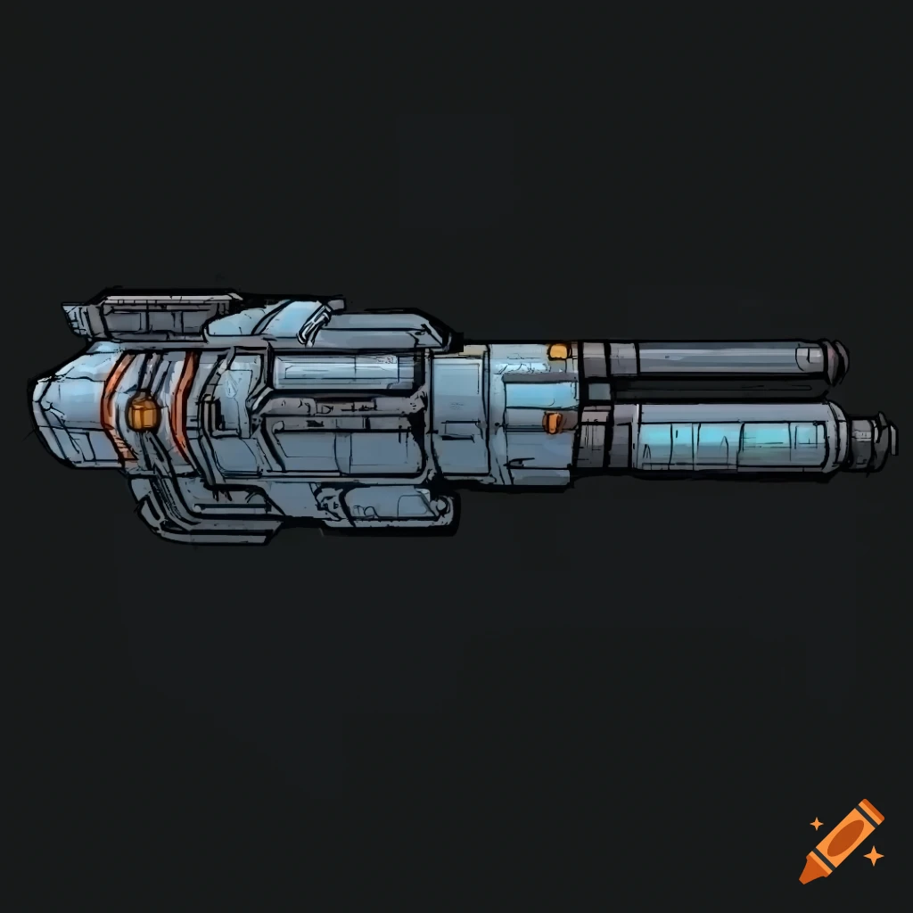 2d artwork of a spaceship with a plasma cannon