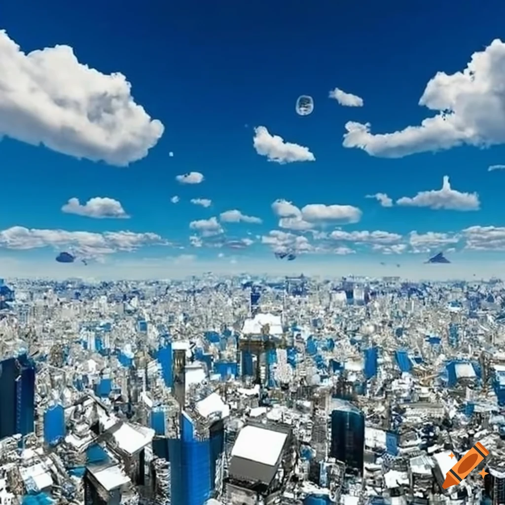 Floating crystal city in the sky