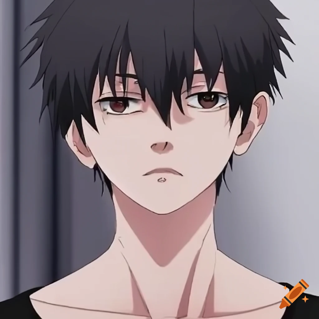 Digital art of a divided page with man and anime boy's face on Craiyon