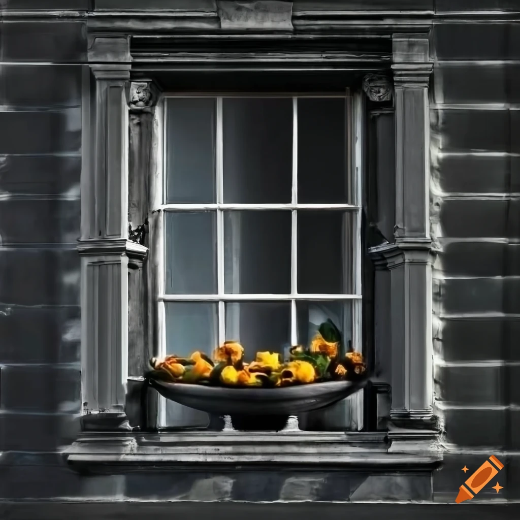 Front view of a black haussmannien window on Craiyon