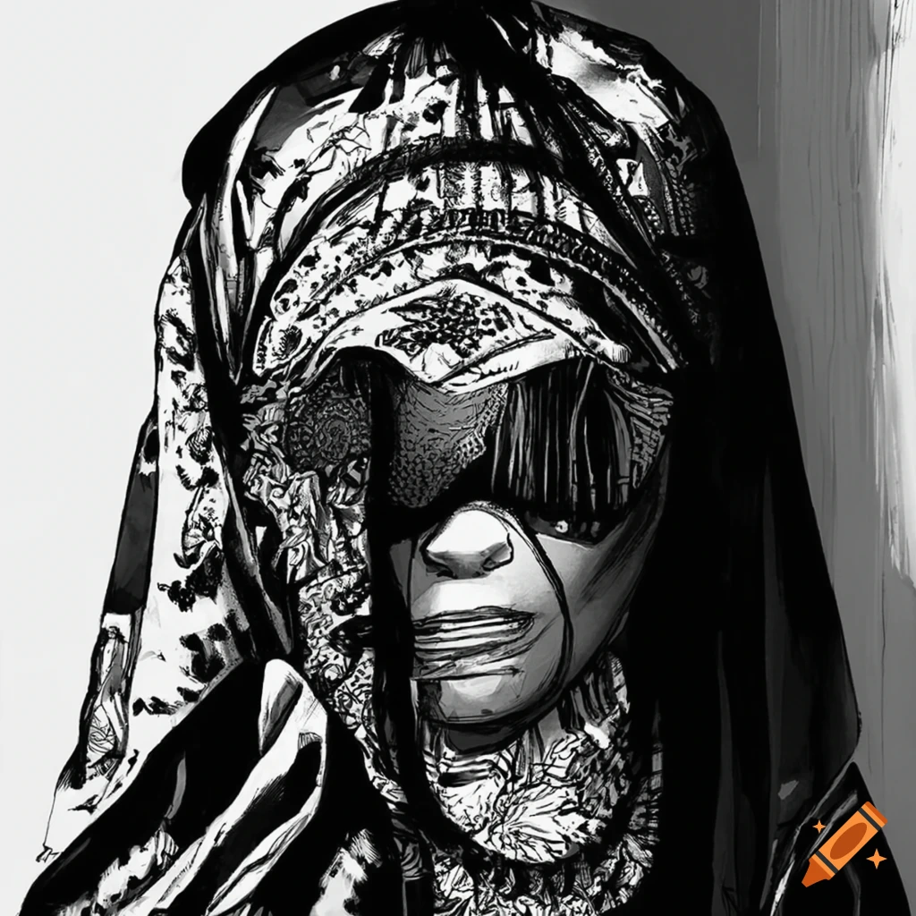 Black and white illustration of Iraqi women in traditional clothing on ...