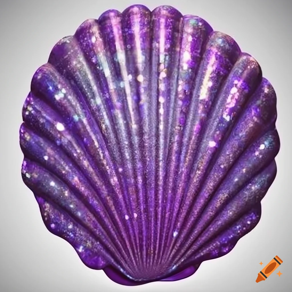 Sparkling purple seashell on white background
