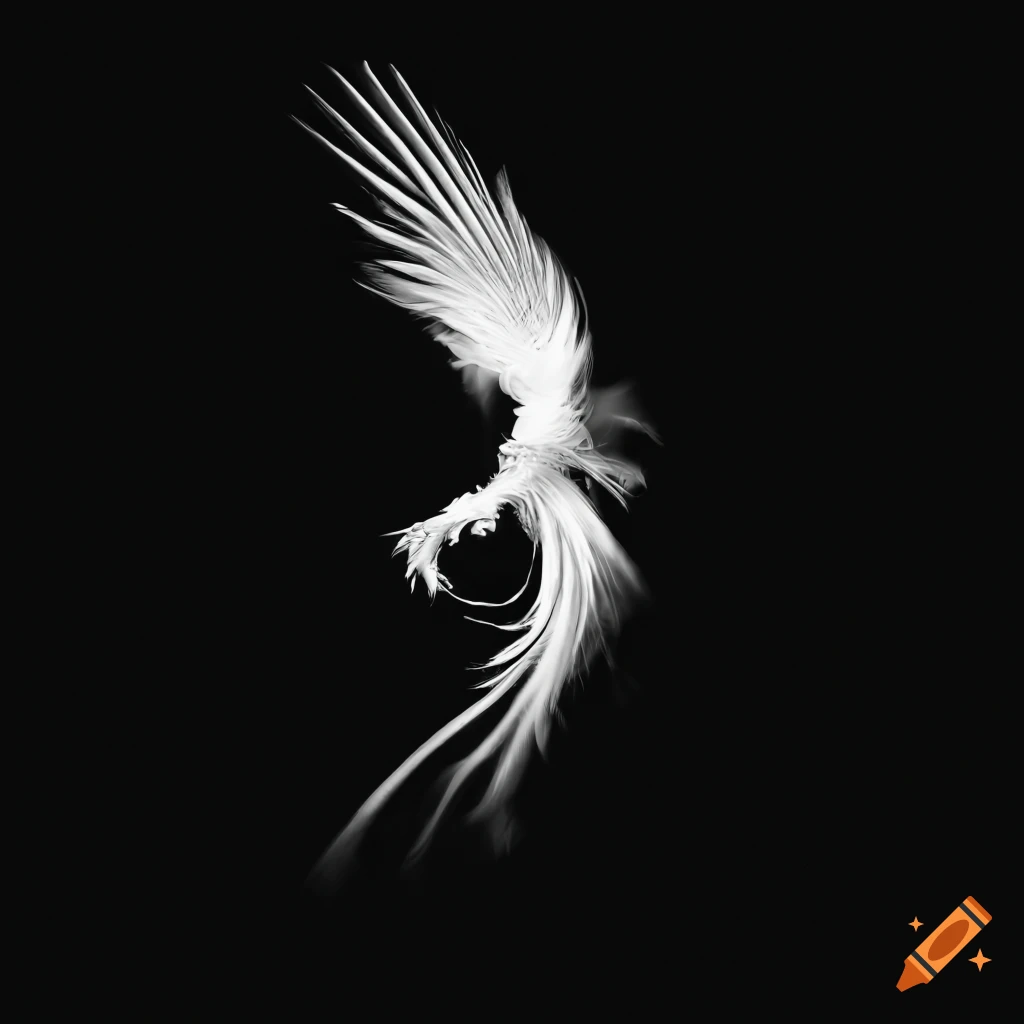 Black and white image of a fiery phoenix rising