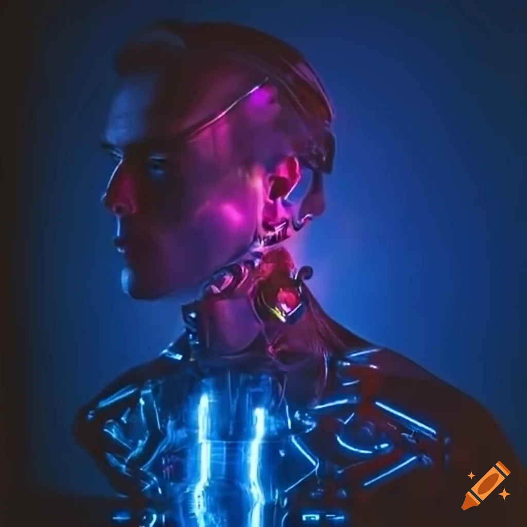Detailed image of a 1970s cyborg with led lights