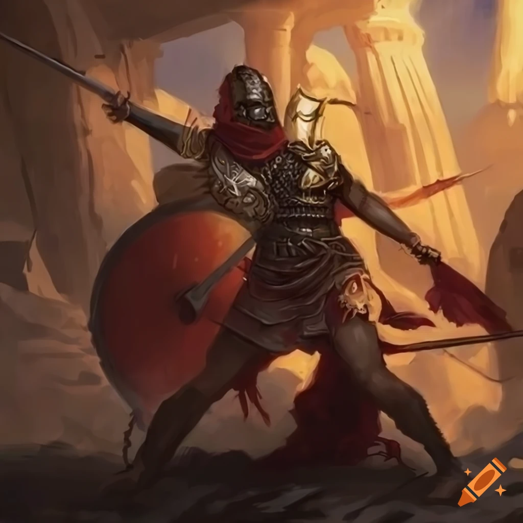 Fantasy art of greek soldiers engaged in battle on Craiyon