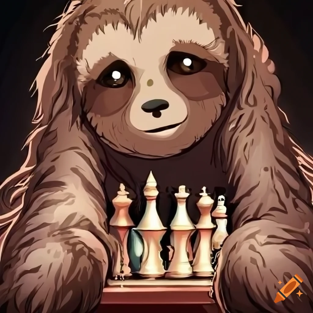 Cute anime sloth playing chess