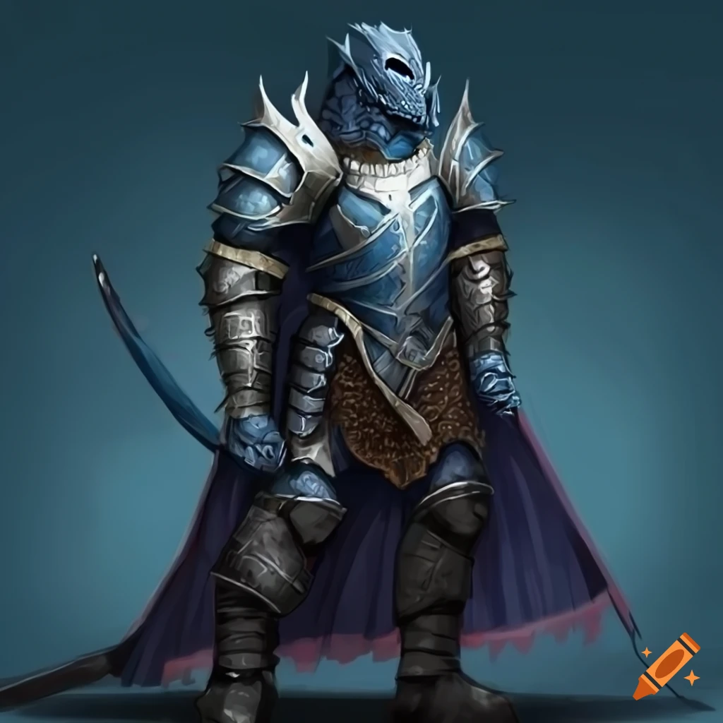 Character art of a blue dragonborn with armor on Craiyon