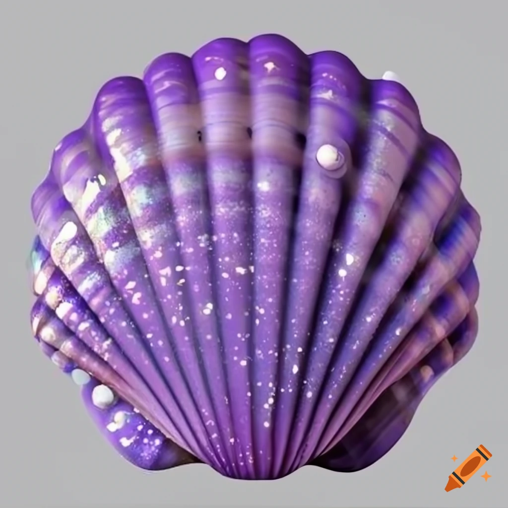 Purple seashell with glitter on white background on Craiyon