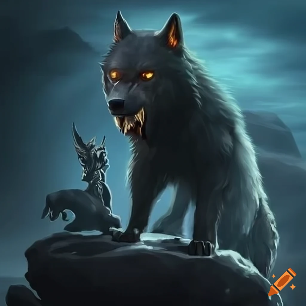 Fenrir, legendary creature on a rock
