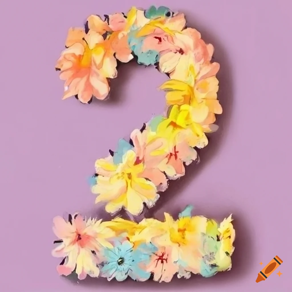 Pastel drawing of number 2 with flowers