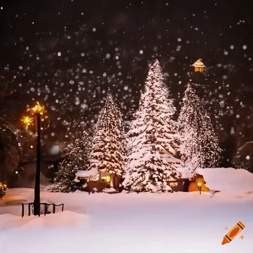Magical snowy scene with a cozy christmas house