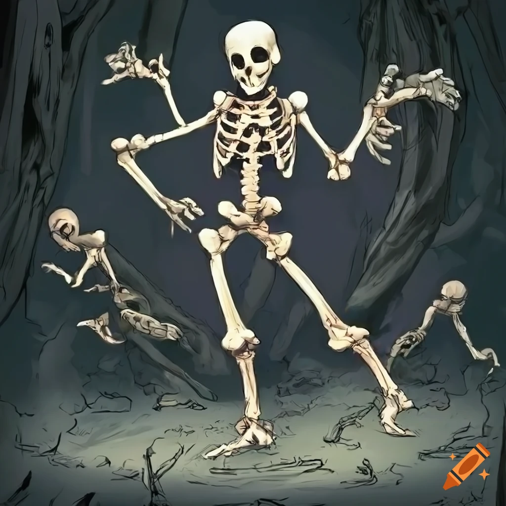 Comic book style dancing skeleton