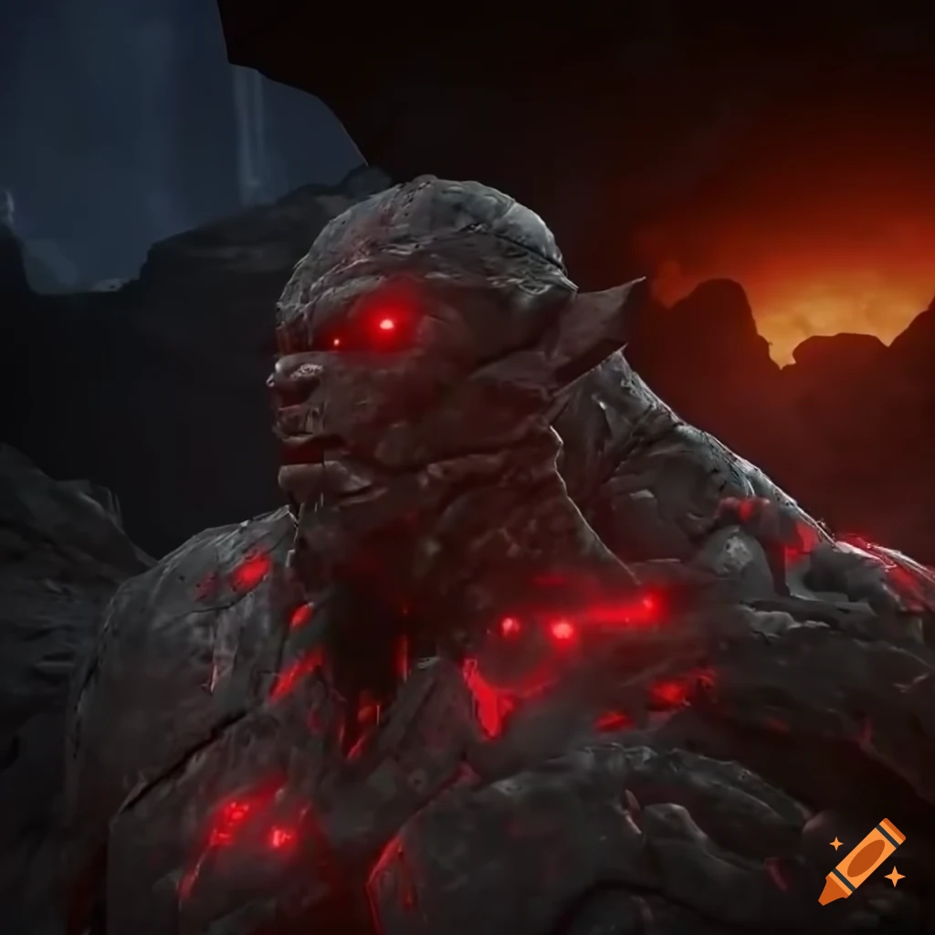 Portrait of a black stone armored cyborg golem in Unreal Engine 5 on ...