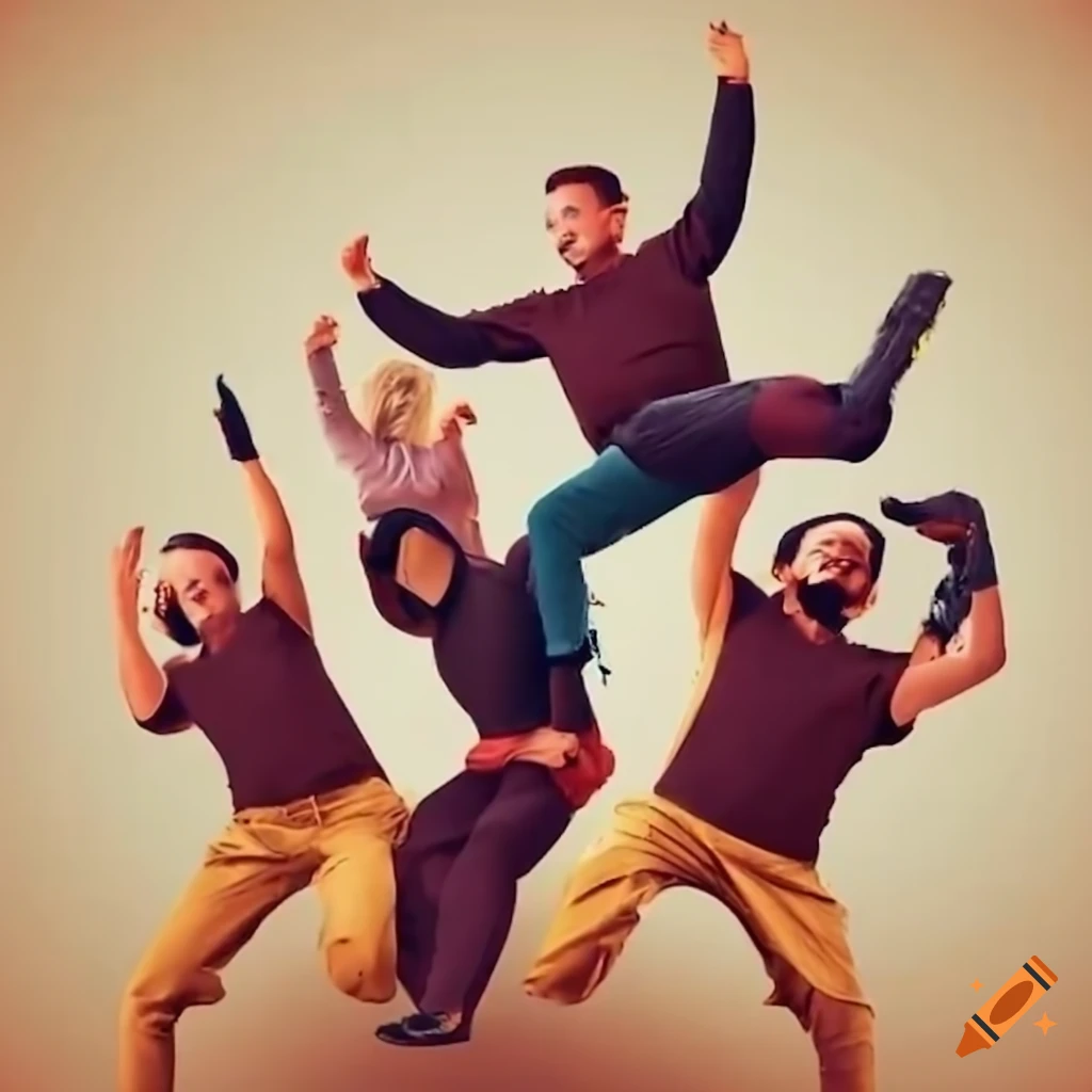 Diverse quartet singing and jumping on stage