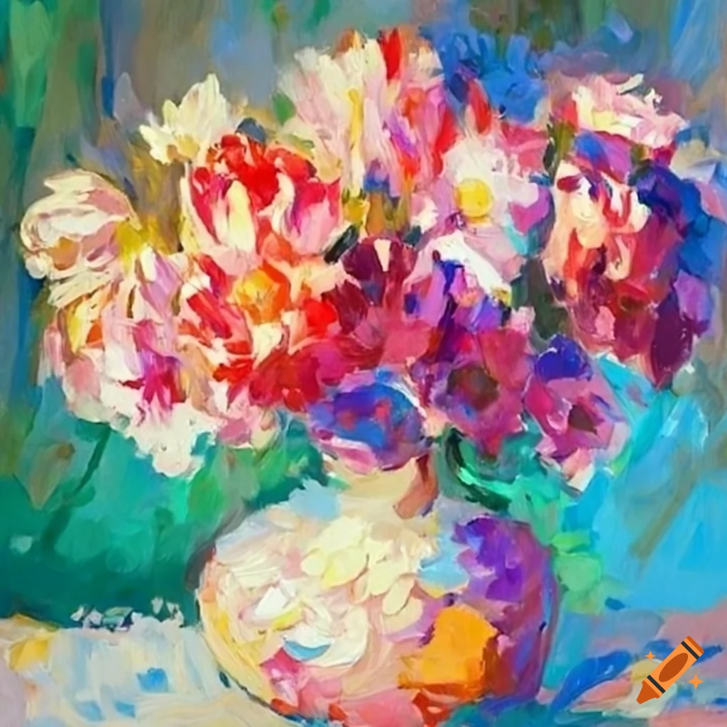 Impressionism style vase with flowers