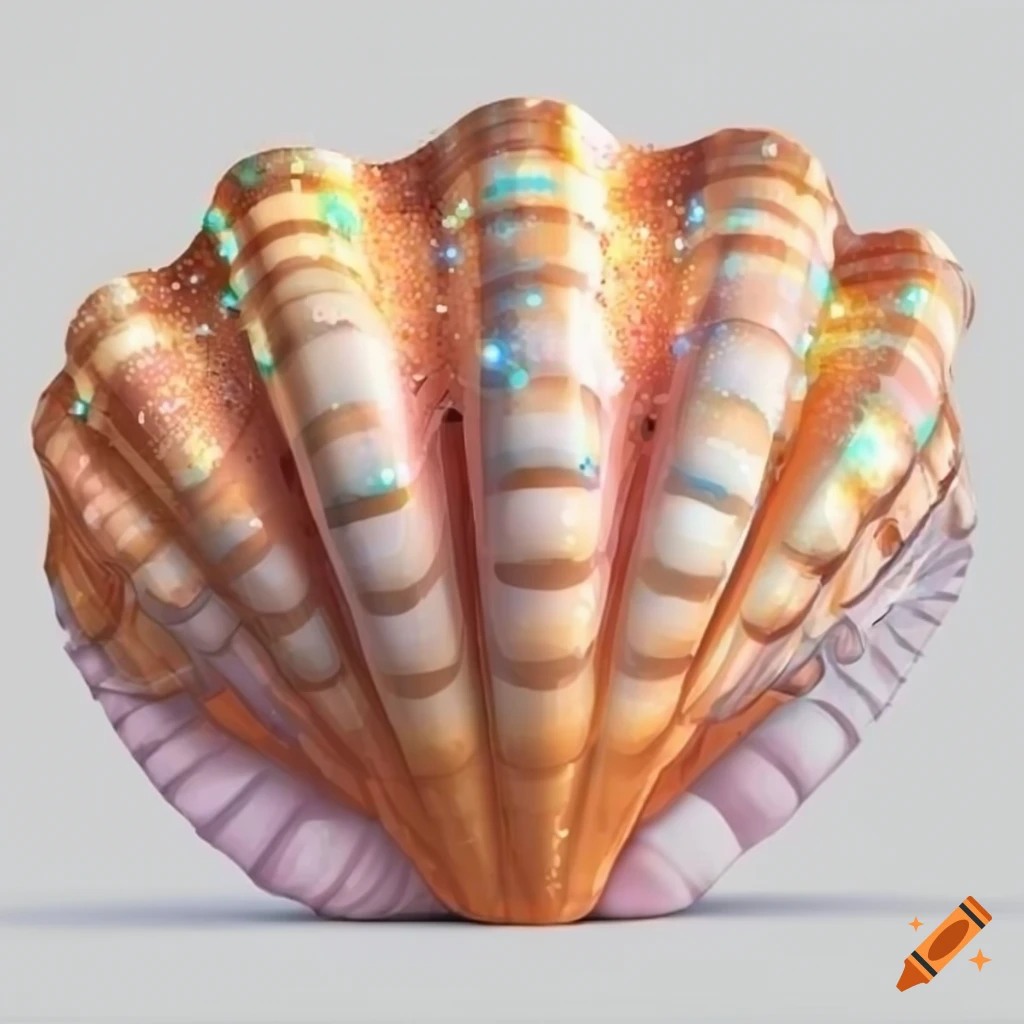 Glittering seashell on a white background on Craiyon