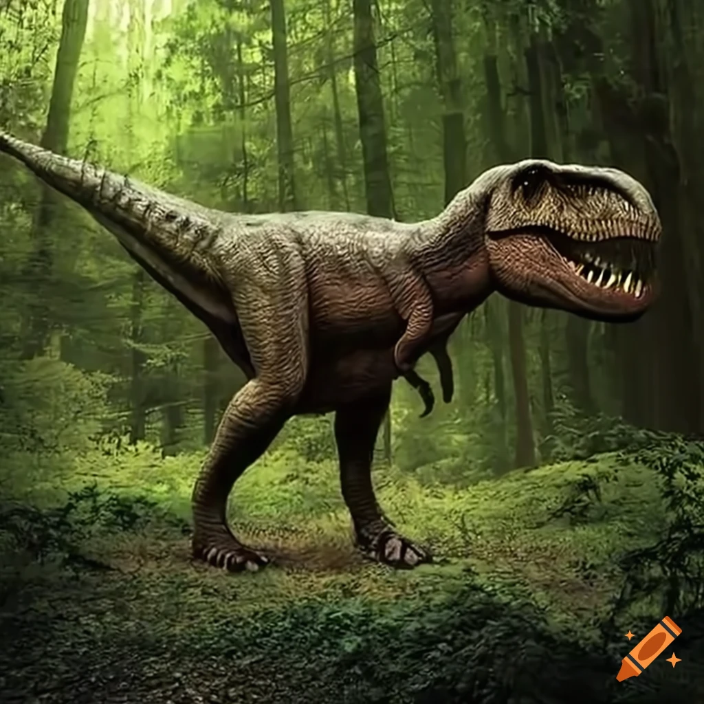 Image of a terrifying t-rex in a forest on Craiyon