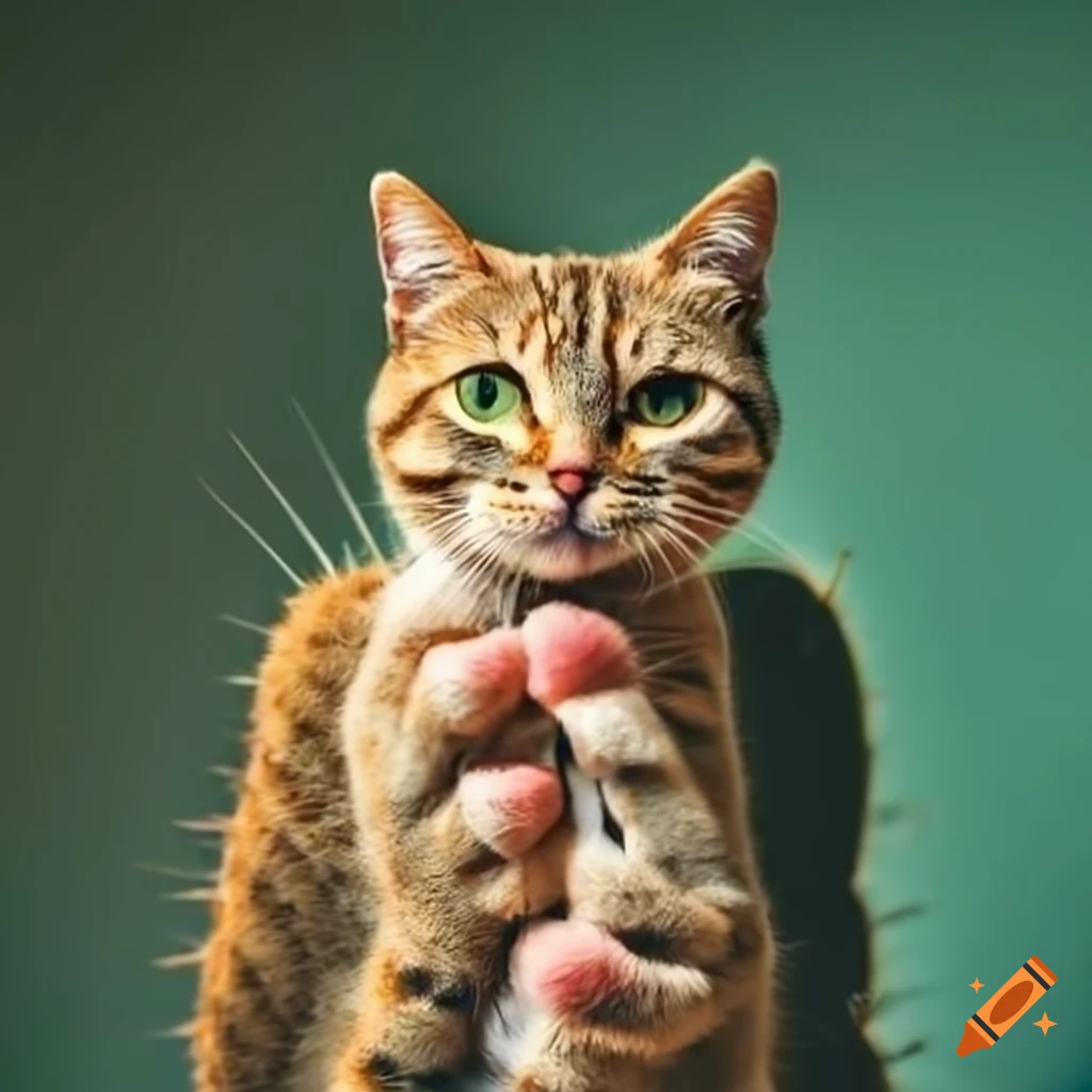Funny image of a cat with a cactus
