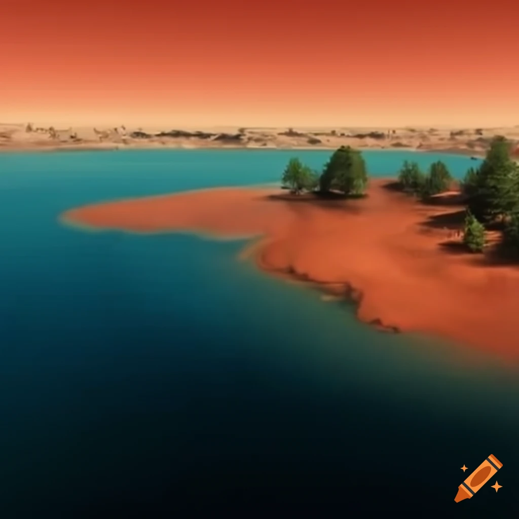 Landscape of mars with trees, lakes, oceans, and rivers on Craiyon