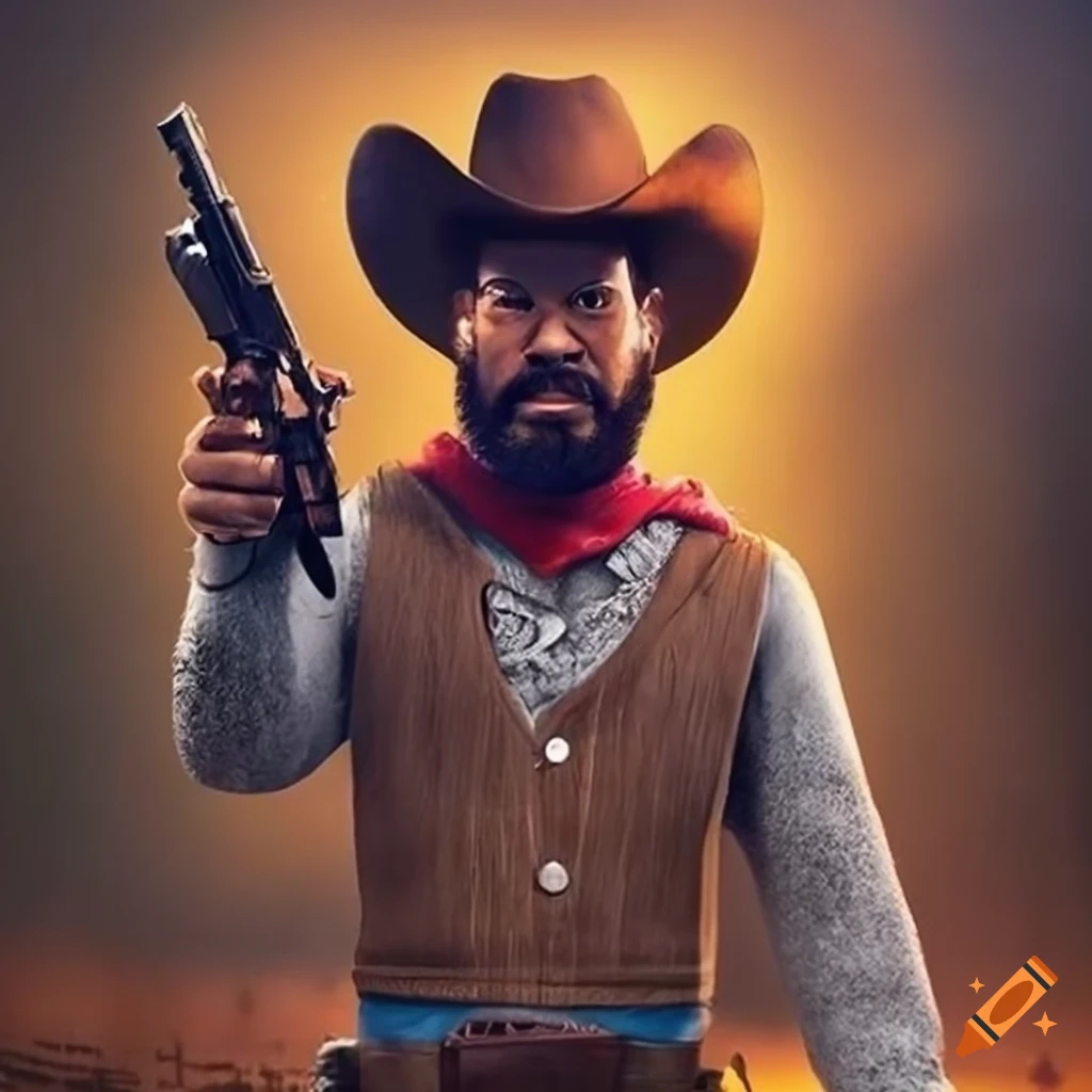 Disney pixar movie poster of a cowboy with a gun on Craiyon