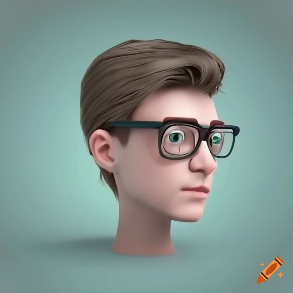 3d profile picture of a nerdy character facing right