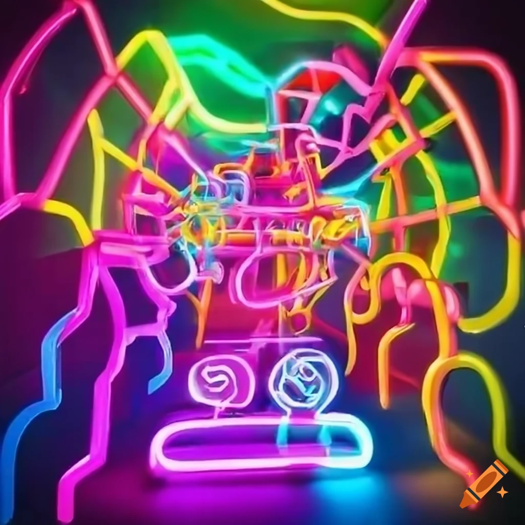 Neon machine made of people on Craiyon