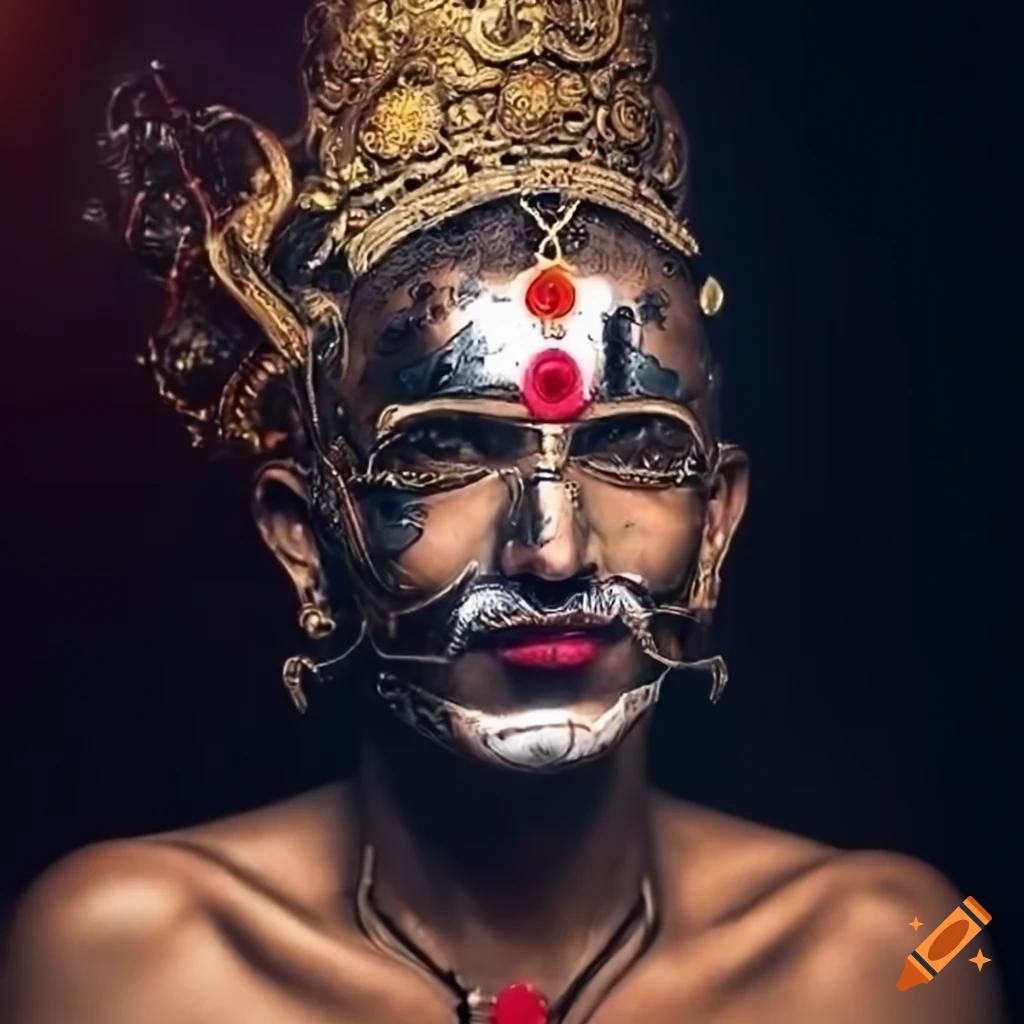Photorealistic image of an Indian cyborg dressed as a Hindu god on Craiyon