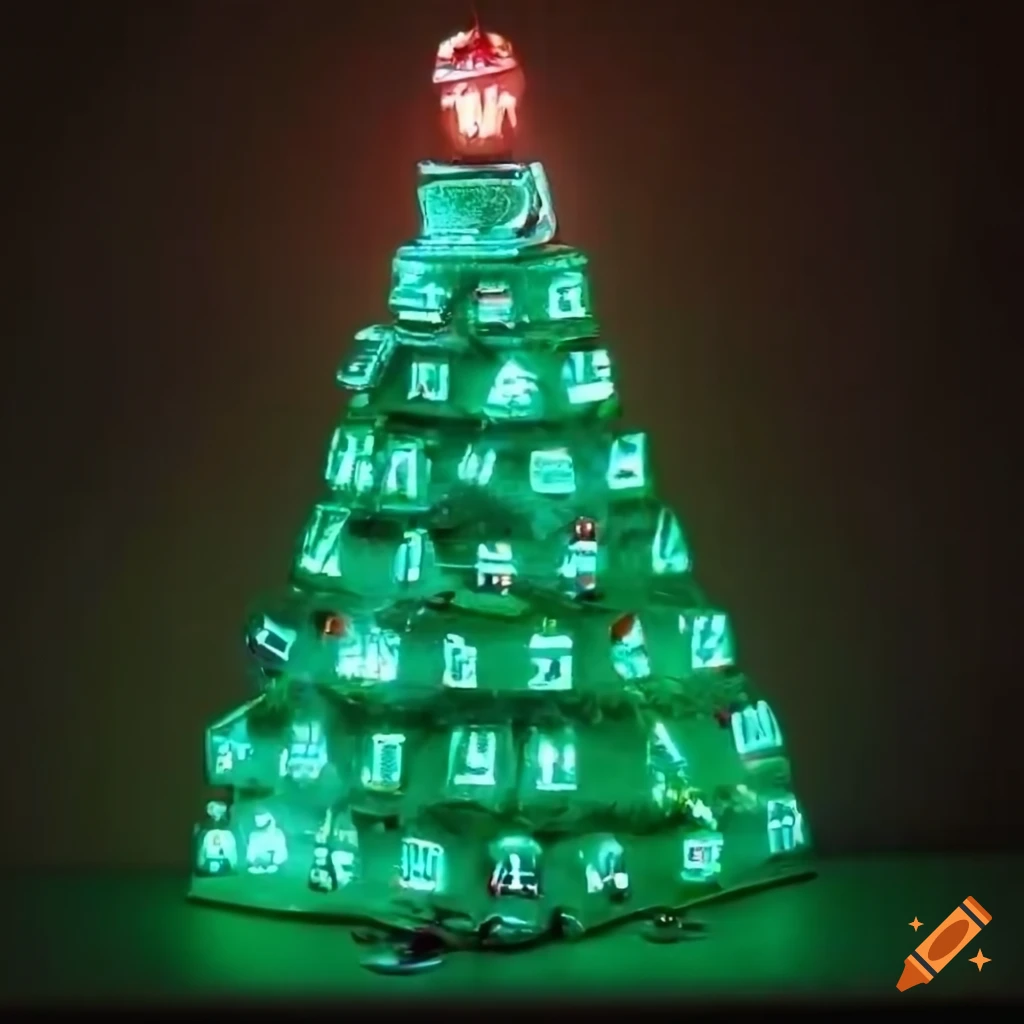 Christmas tree with computer-themed ornaments on Craiyon