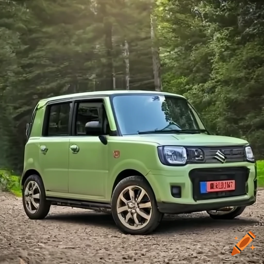 Rugged green Suzuki Lapin HE21s off-roading on Craiyon