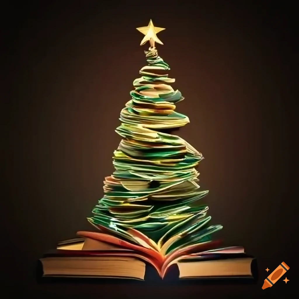 Christmas tree surrounded by books